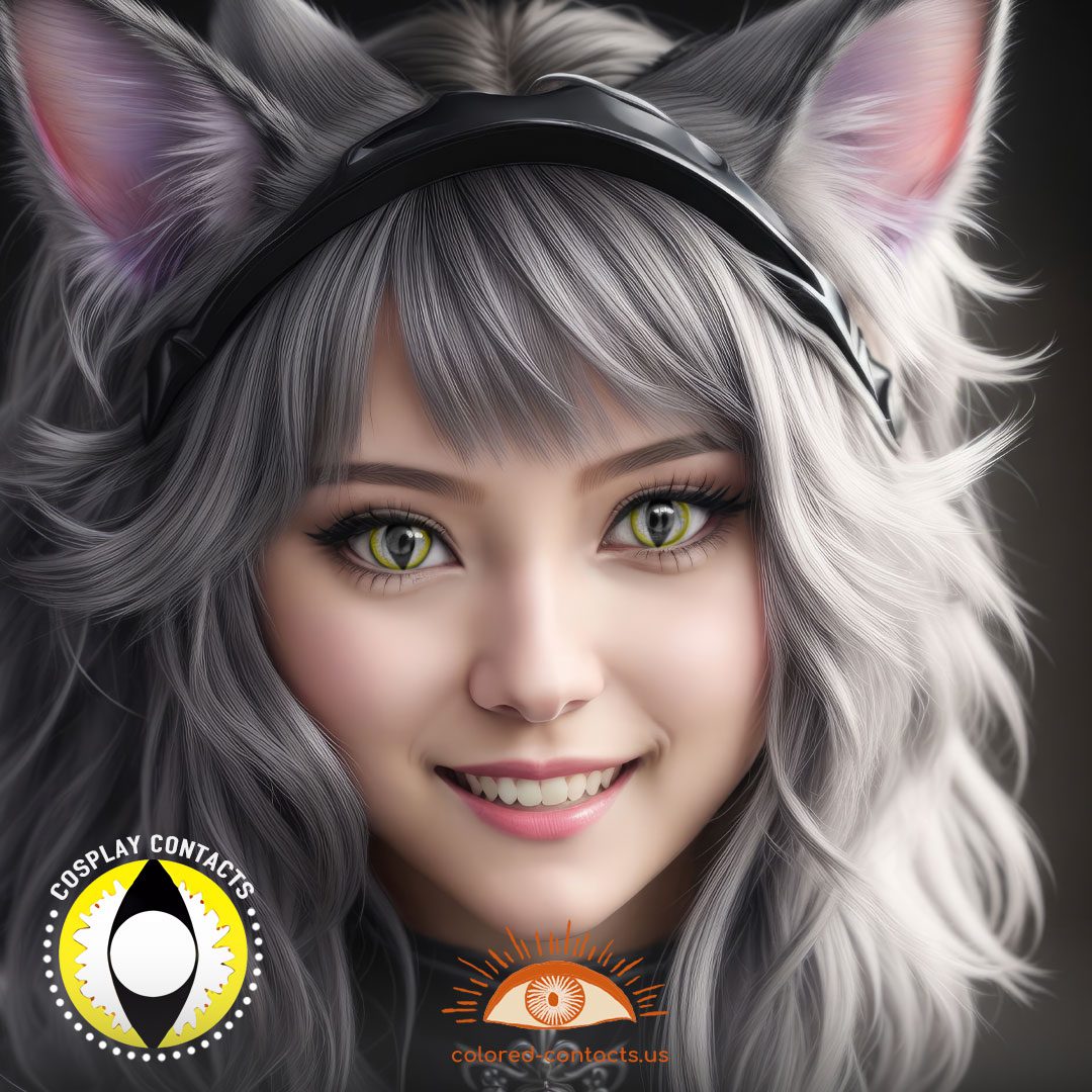 Yellow White Cat Eye Contacts - CCUS | Premium Colored Contacts